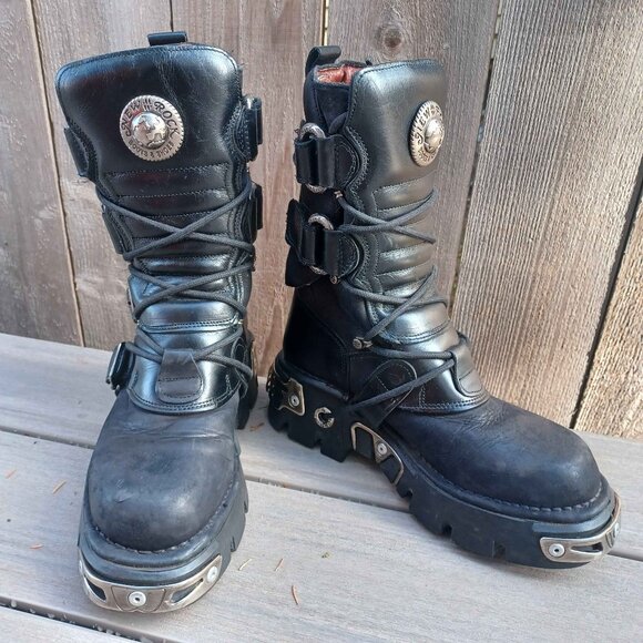 New Rock | Shoes | Rare Vintage New Rock Reactor Black Leather Chunky ...